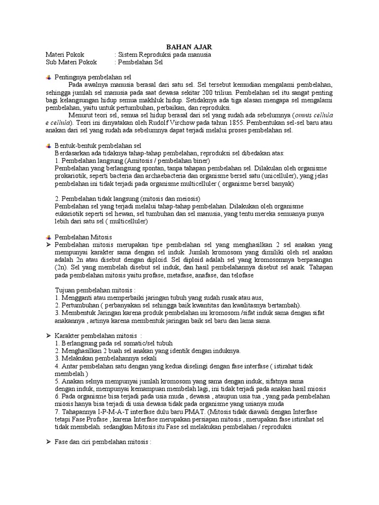 Bahan Ajar Pembelahan Sel | PDF