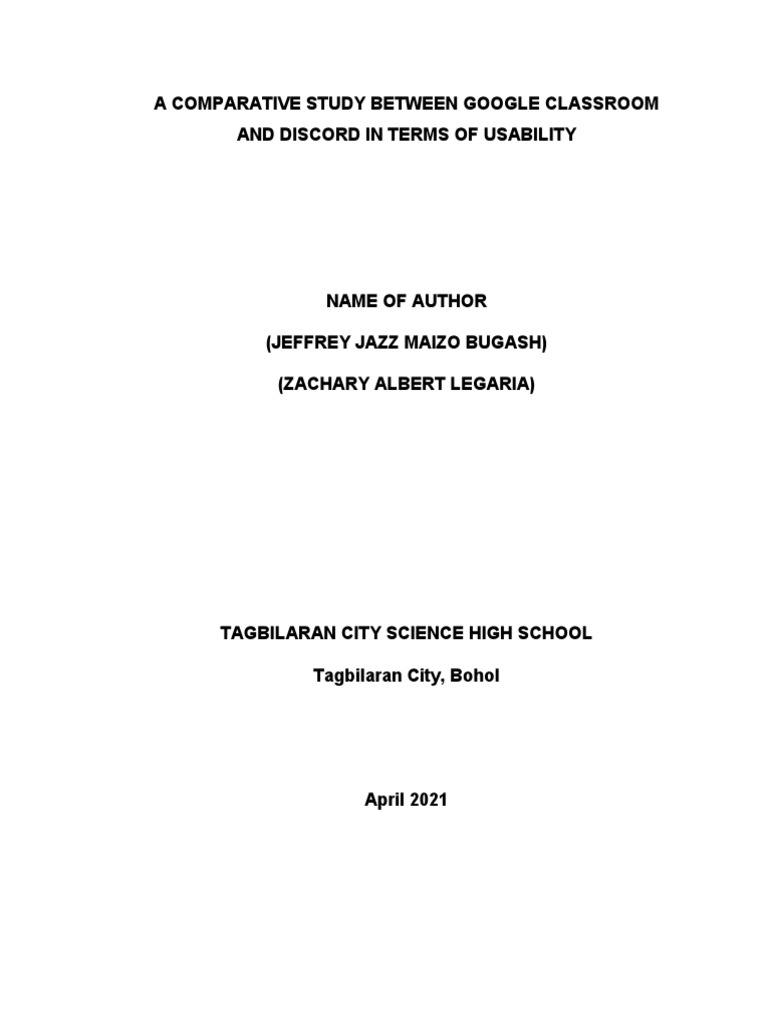 A Comparative Study Between Google Classroom and Discord in Terms of ...