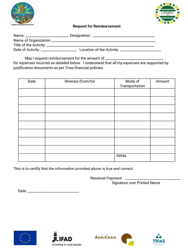 Transportation Reimbursement Form | PDF