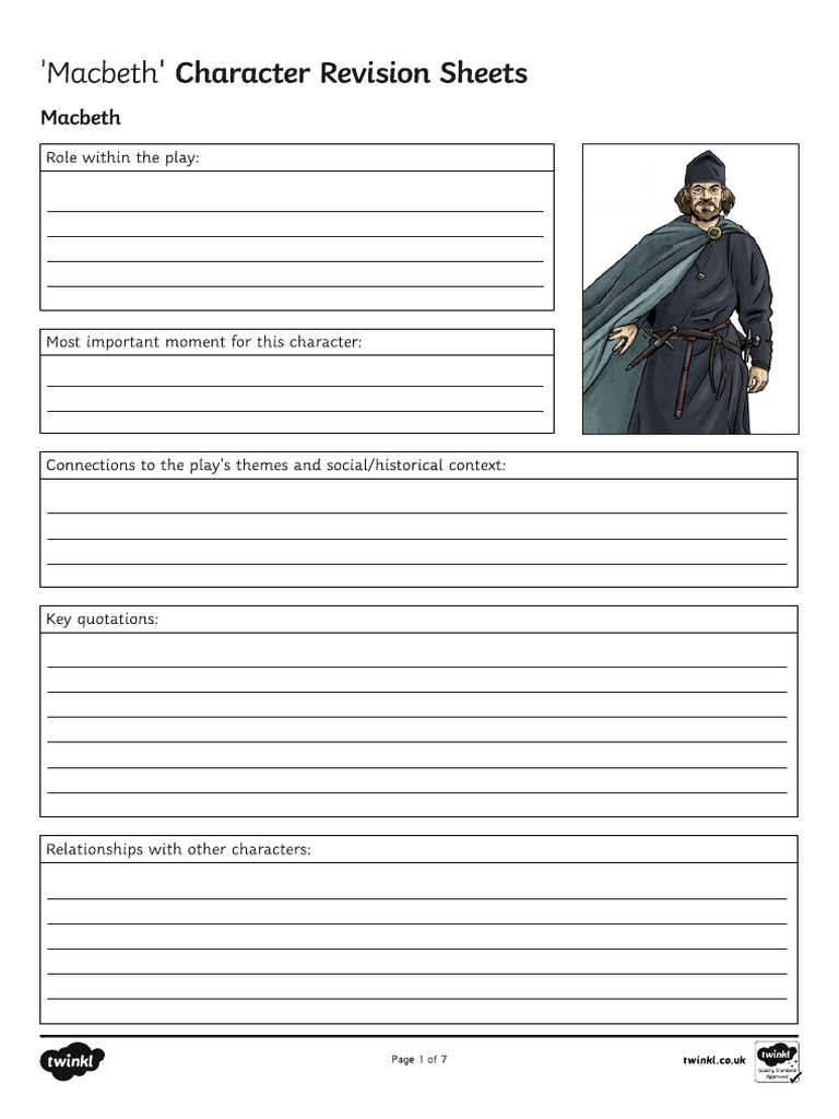T4 E 374 Macbeth Character Revision Activity Sheets - Ver - 3 | PDF