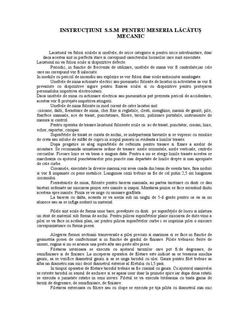 Instrucțiuni Lacatus Mecanic | PDF