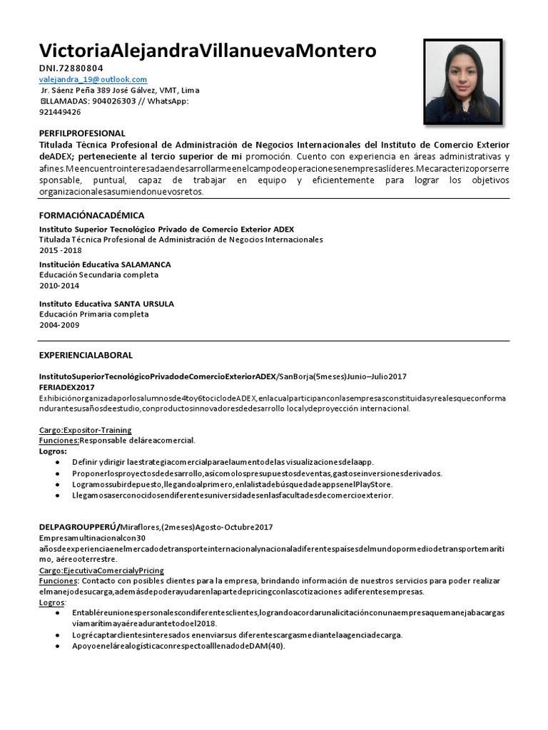 CV ACTUALIZADO Victoria | PDF | Economias | Business