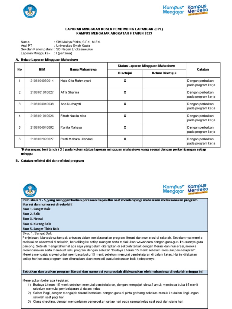 Template Laporan Mingguan DPL | PDF