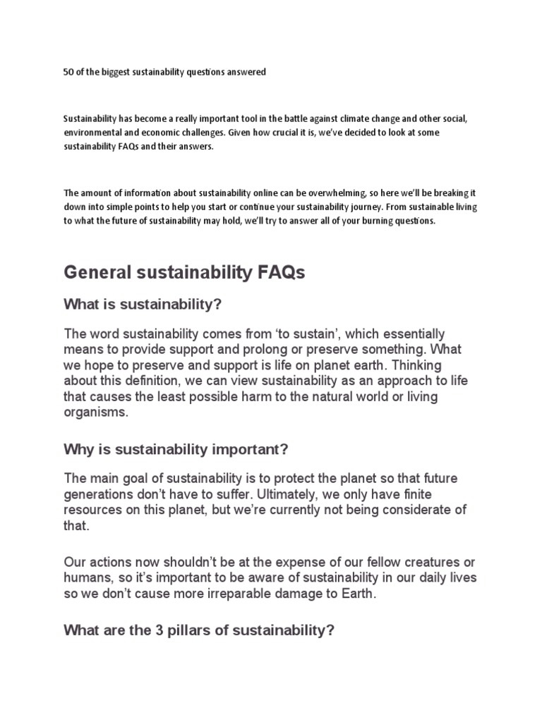 Key Sustainability Questions Answered | PDF | Sustainability | Climate ...
