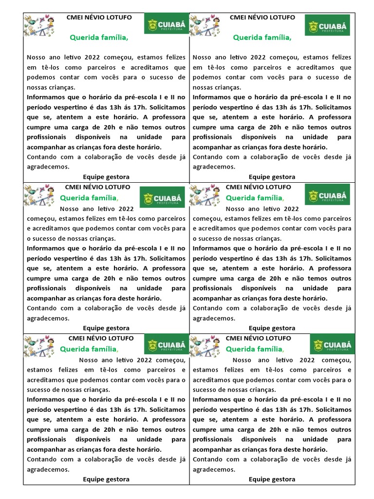 Bilhete Família 1 | PDF