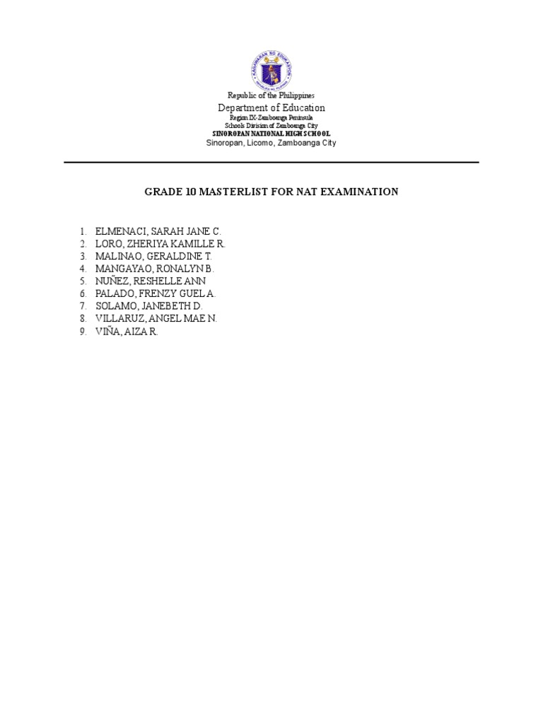 Masterlist NAT | PDF