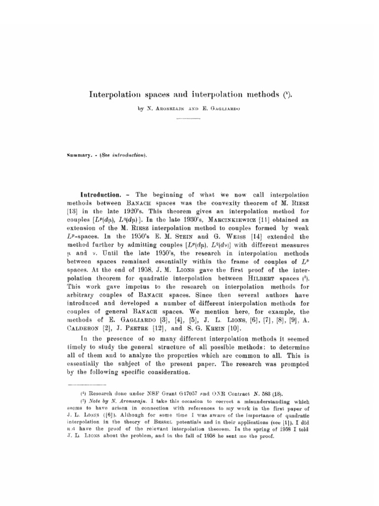 Interpolation Spaces and Interpolation Methods - N. Aronszajn & E. Gagliardo | PDF | Linear Map ...