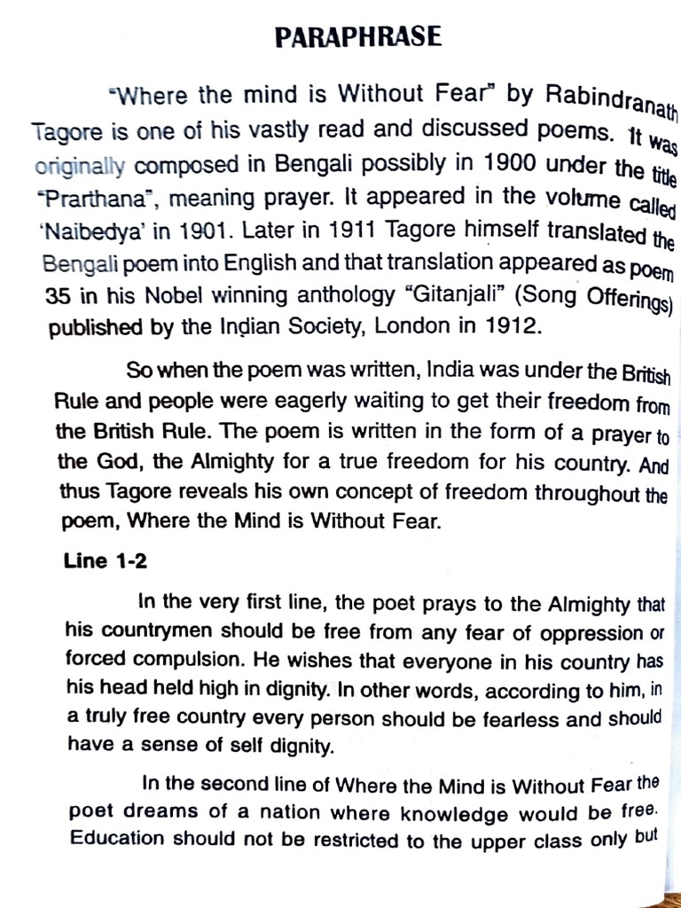 Where The Mind Is Without Fear | PDF | Rabindranath Tagore | Superstitions