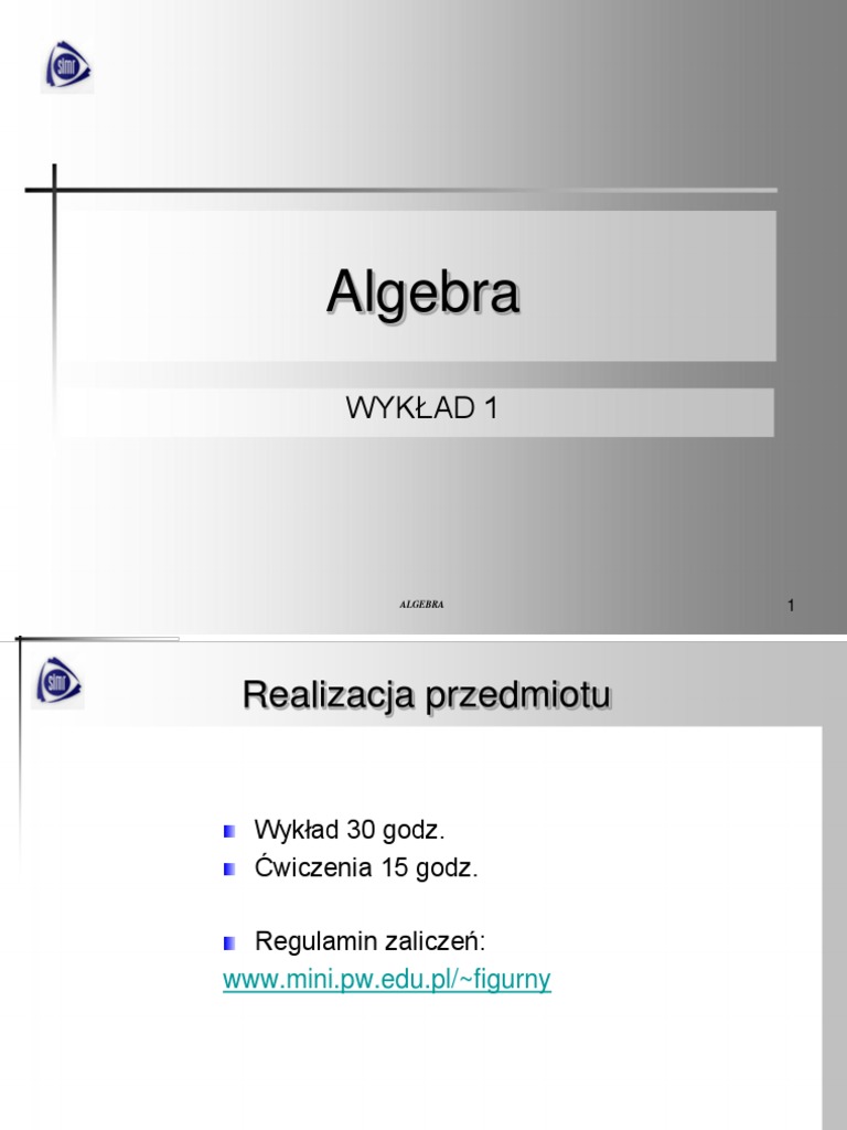 SIMRAlgebra W01 | PDF