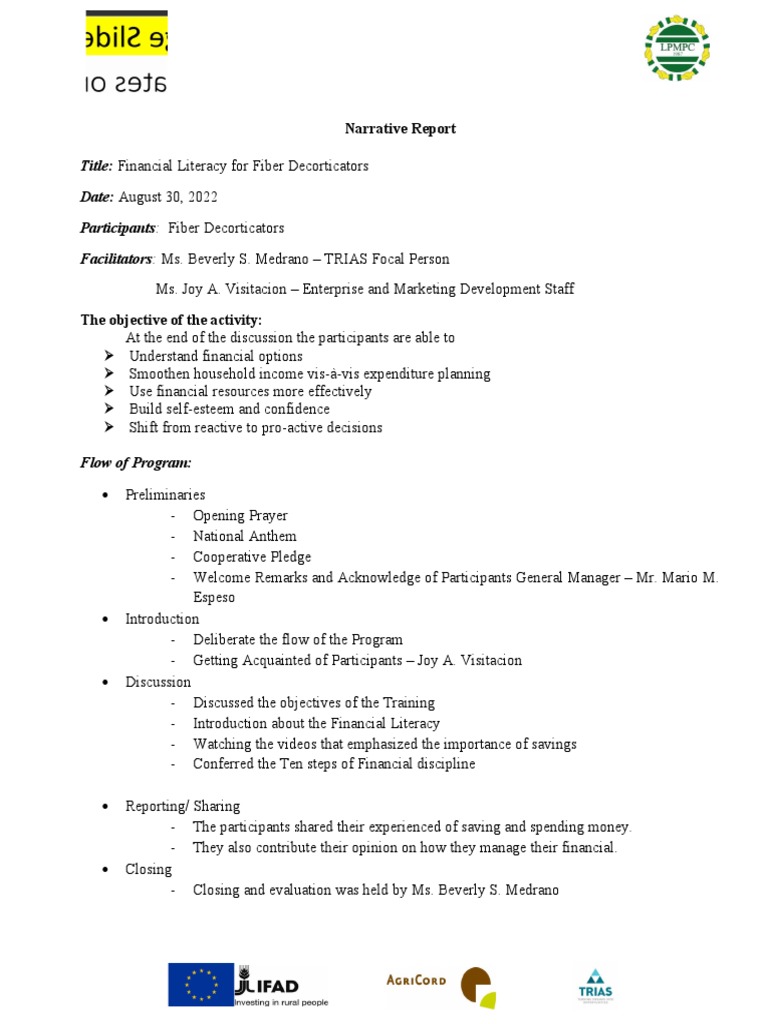 Narrative Report Financial Literacy | PDF