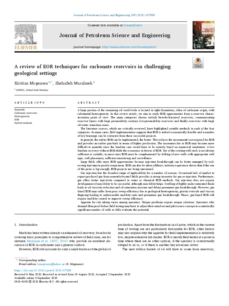 A Review of EOR Techniques For Carbonate Reservoirs in Challenging Geological Settings | PDF ...