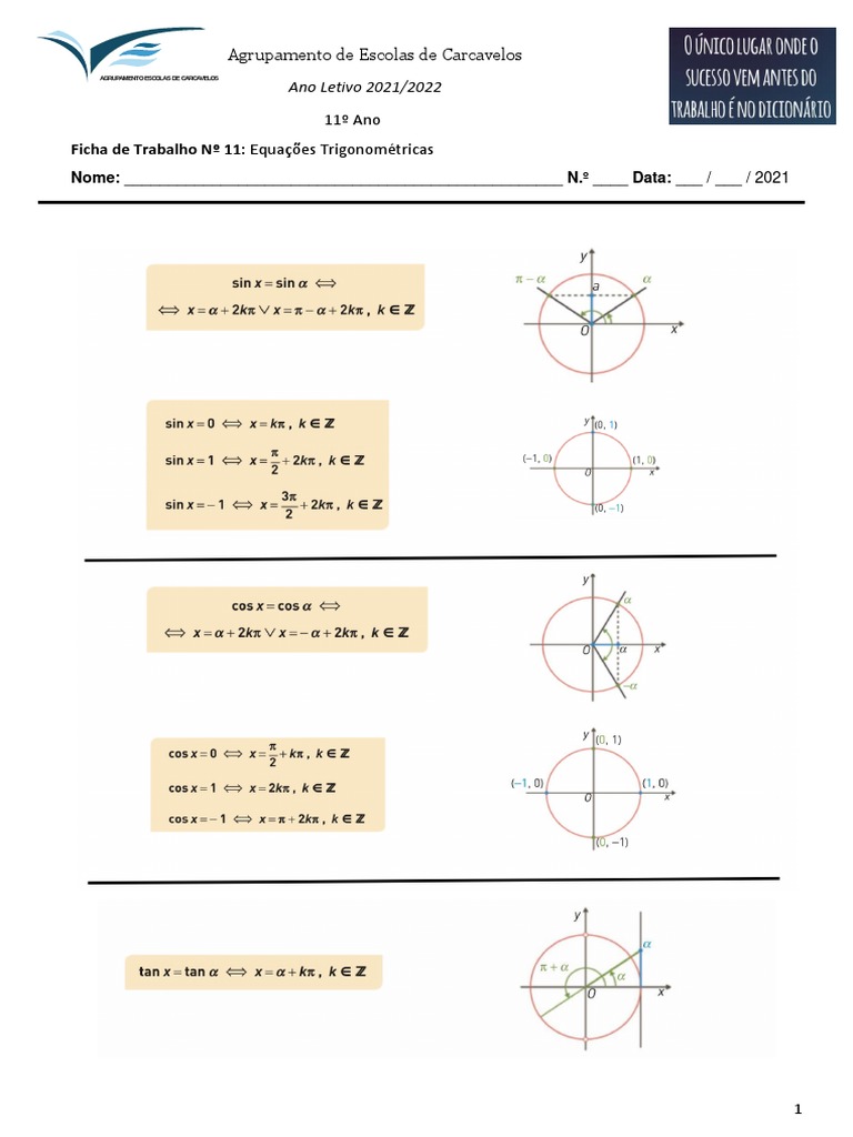 FT11 - Equações Trigonométricas | PDF | Equações | Funções e mapeamentos