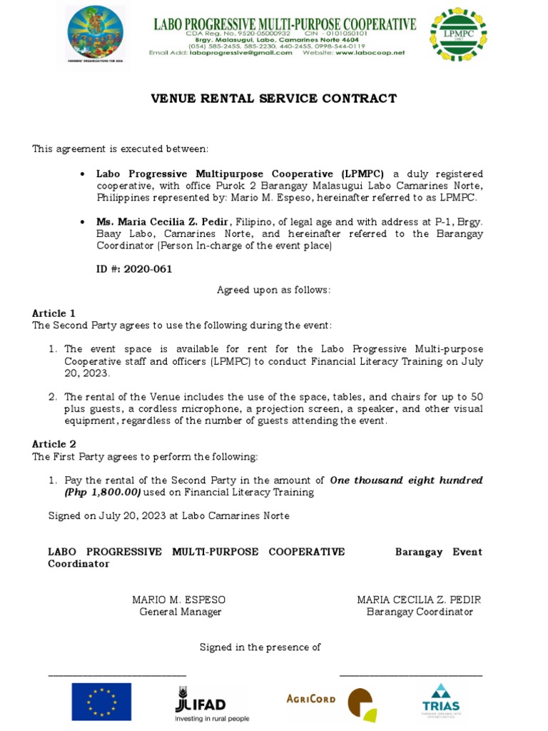 Hall Rental Service Contract | PDF
