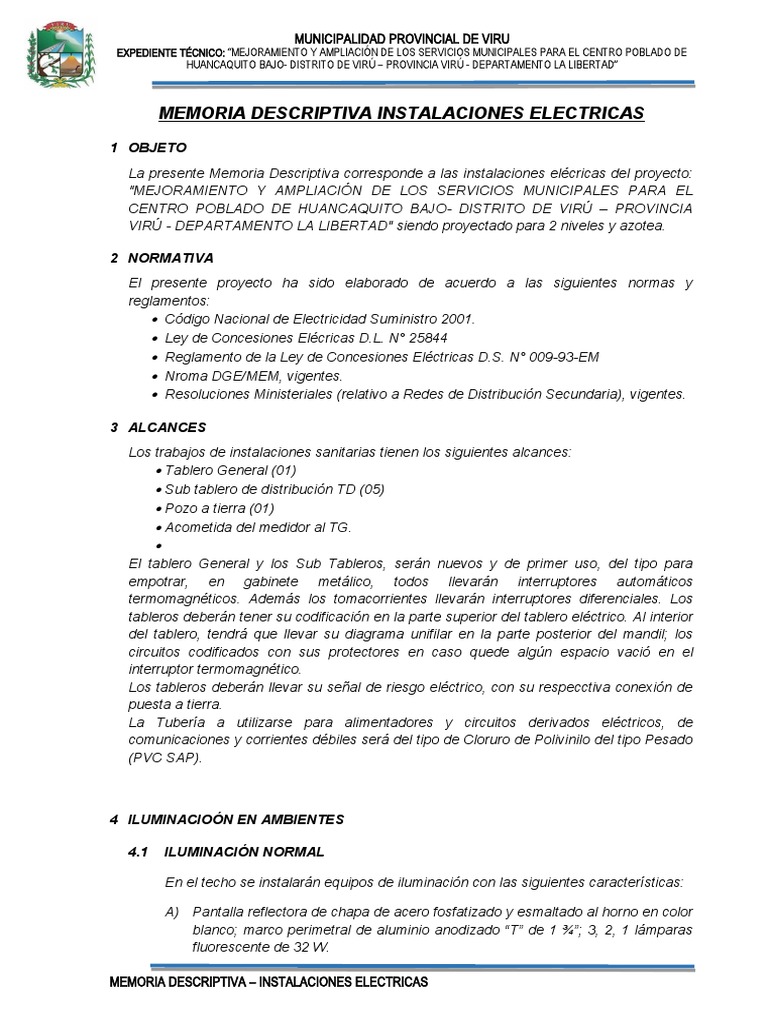 Mem. Descrip - SP - Iiee | PDF | Conductor electrico | Corriente eléctrica