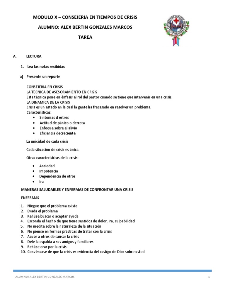 Tarea MODULO X CONSEJERIA EN TIEMPOS DE CRISIS-Alex | PDF | Ira | Pensamiento
