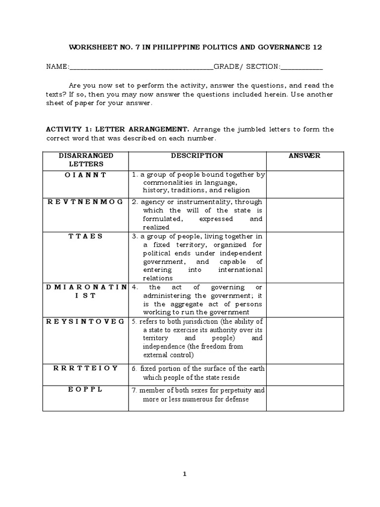 Worksheet No.7 | PDF