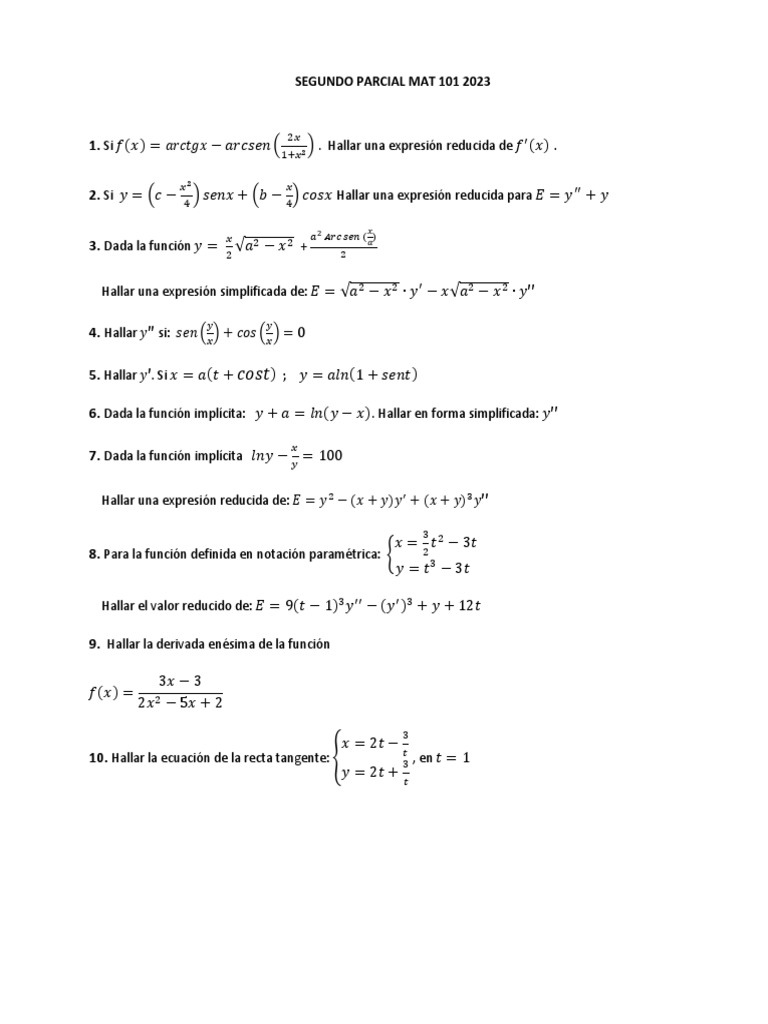 Segundo Parcial Mat 101 Sonic Verano 2023 P | PDF