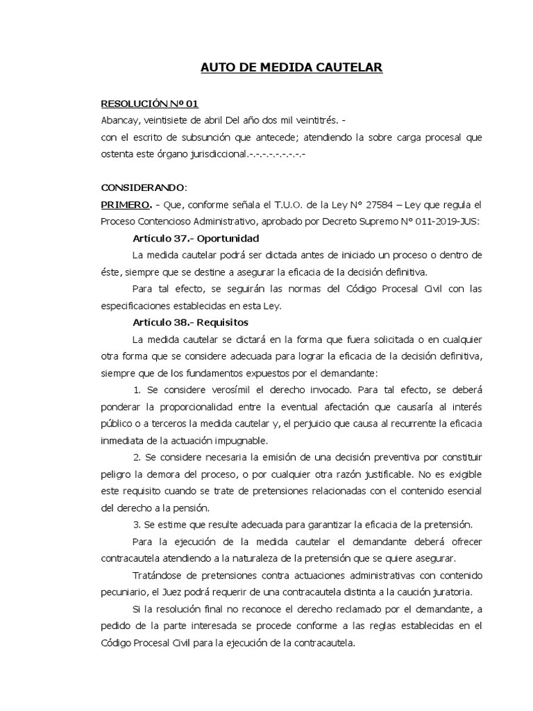 AUTO DE MEDIDA CAUTELAR MUNI | PDF