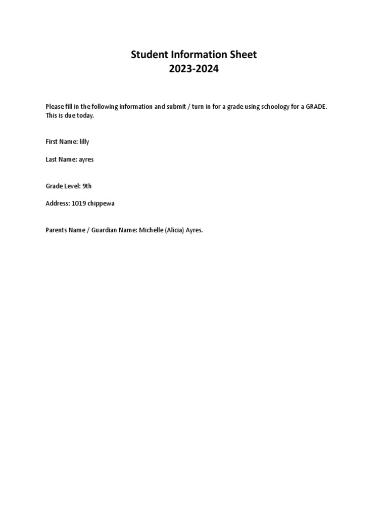 Copy Of Student Information Sheet PDF