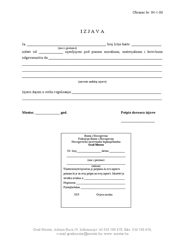 Izjava opcaBOS | PDF