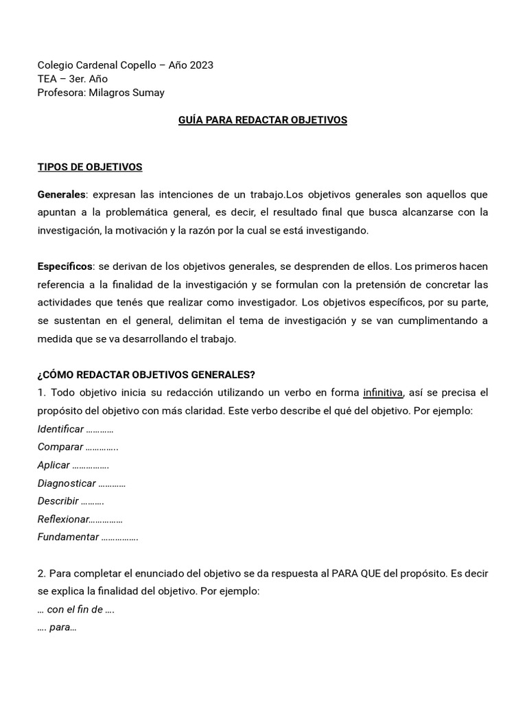 Guia para Redactar Objetivos | PDF