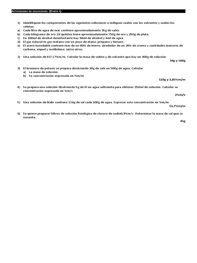 Actividades sobre Soluciones Químicas | PDF