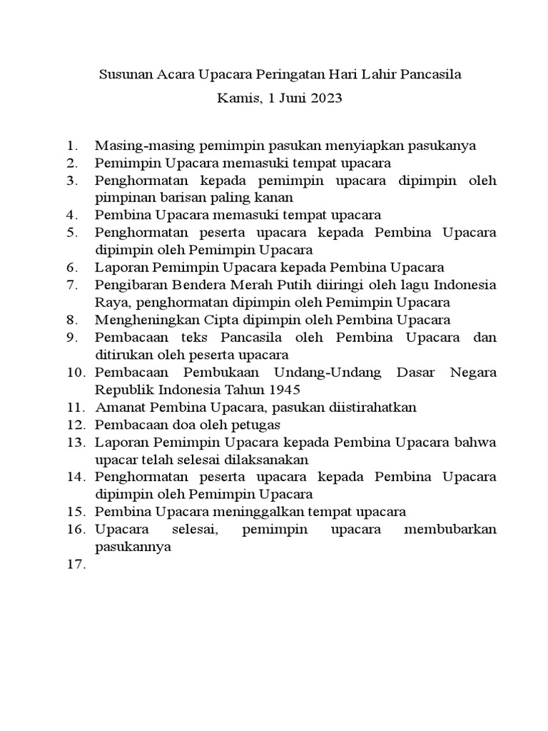 Susunan Acara Upacara Peringatan Hari Lahir Pancasila | PDF