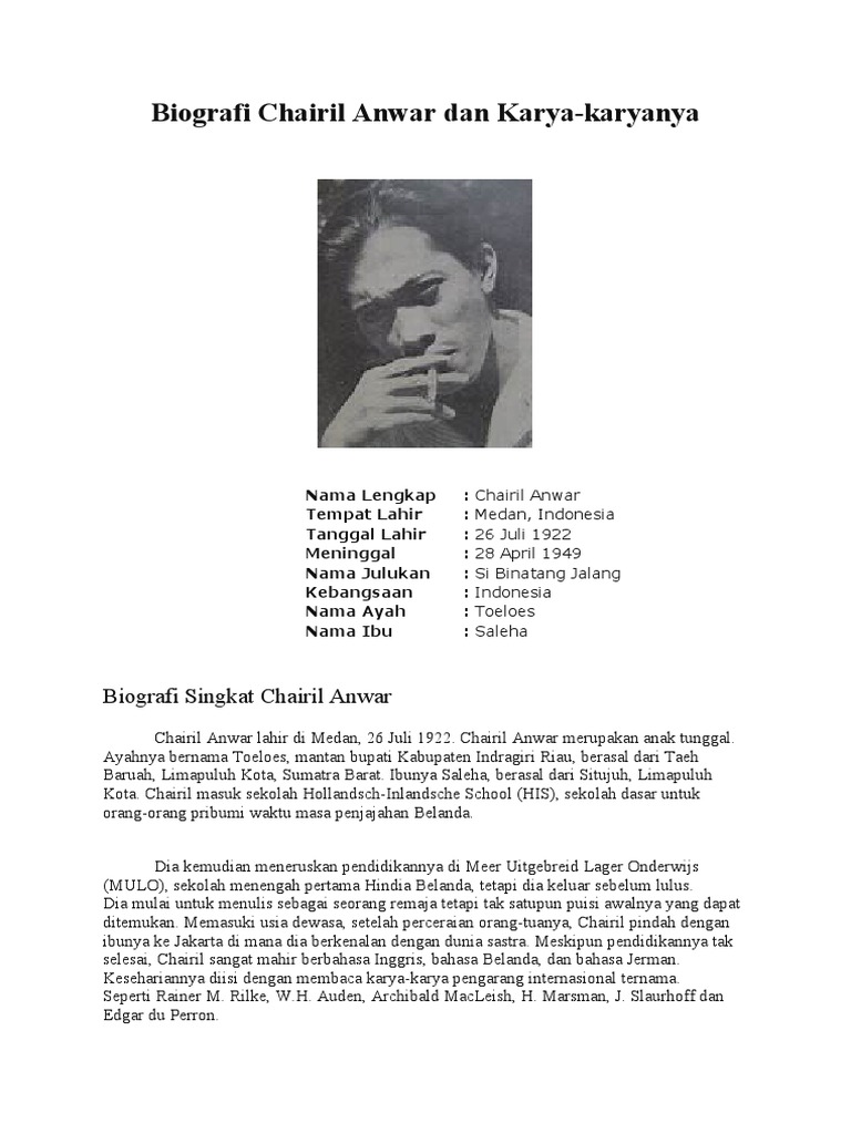 Biografi Singkat Chairil Anwar | PDF | Puisi