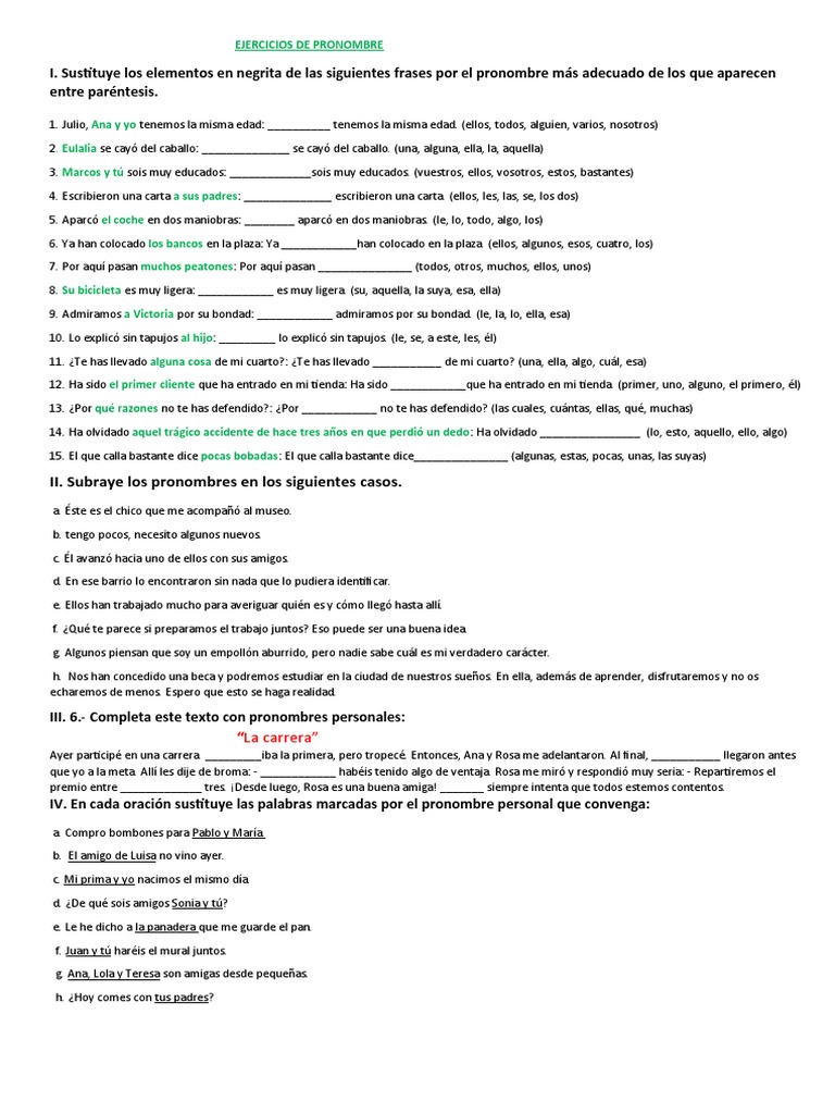 Ejercicios De Pronombre Con Soluciones – TWPFPC