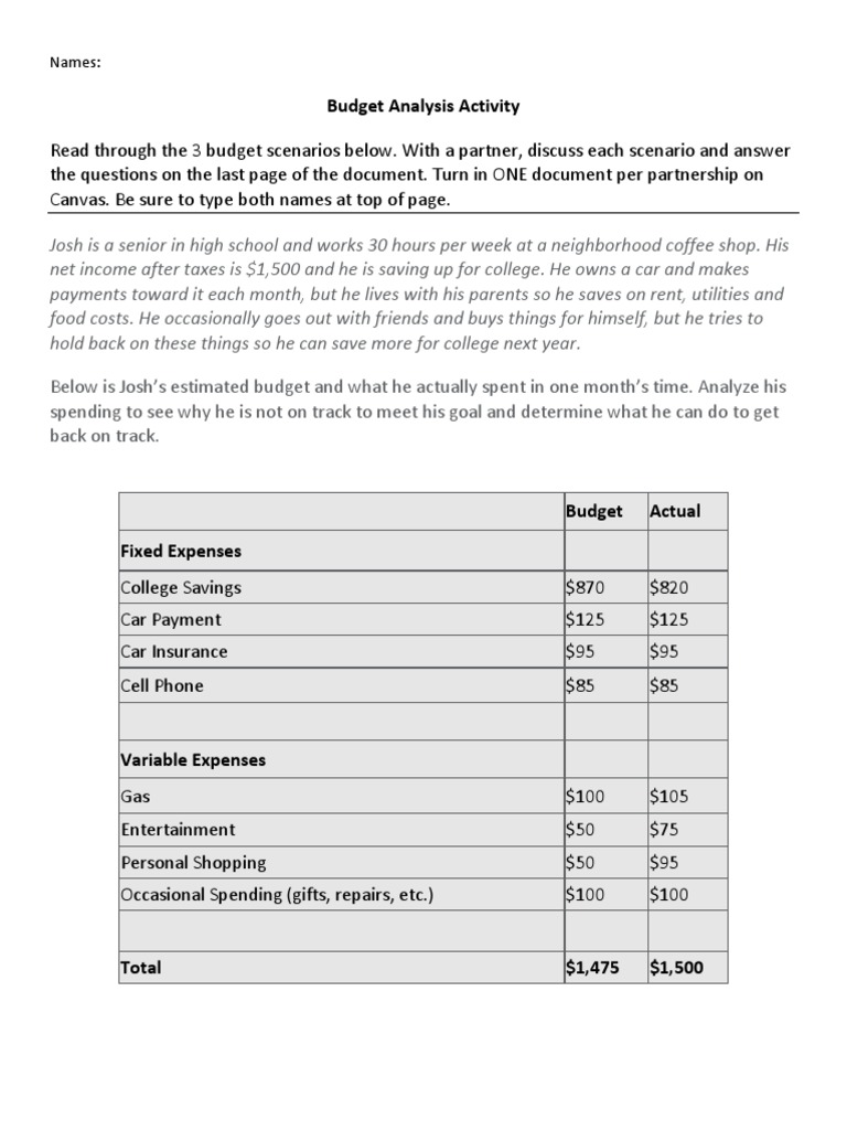 Budget Analysis Activity | PDF | Income | Expense
