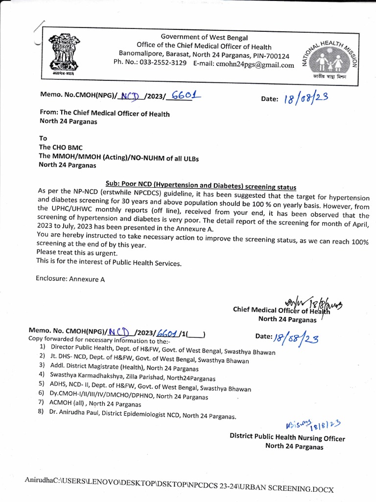 Poor NCD Screening_Letter From CMOH | PDF
