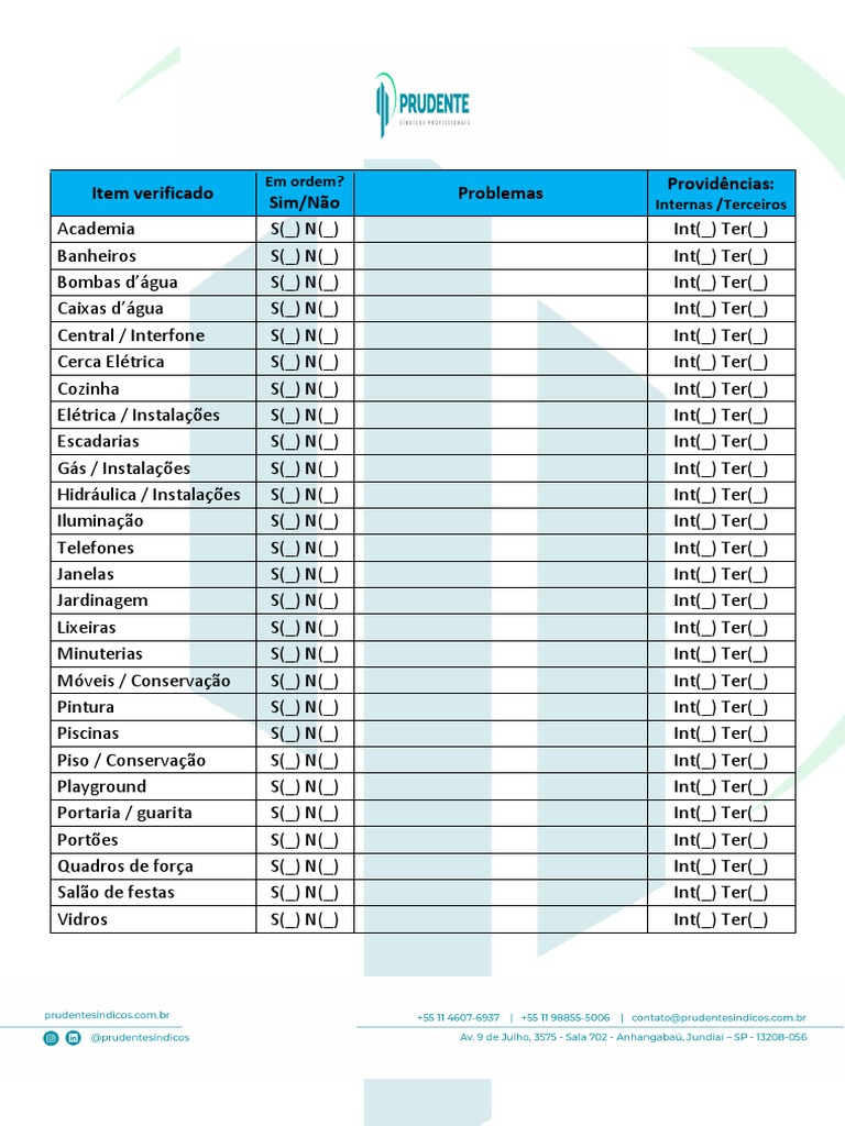 Check List - Zelador | PDF