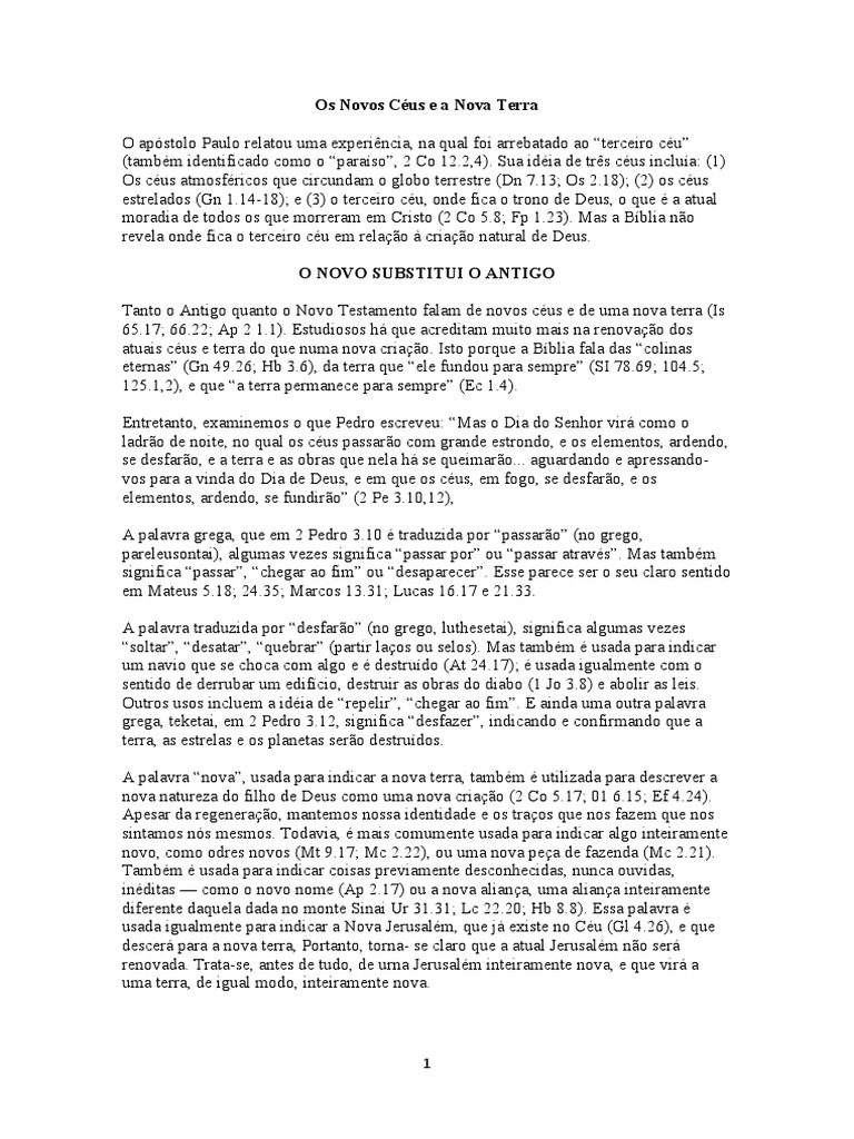 Os Novos Céus E A Nova Terra Pdf Céu Jesus