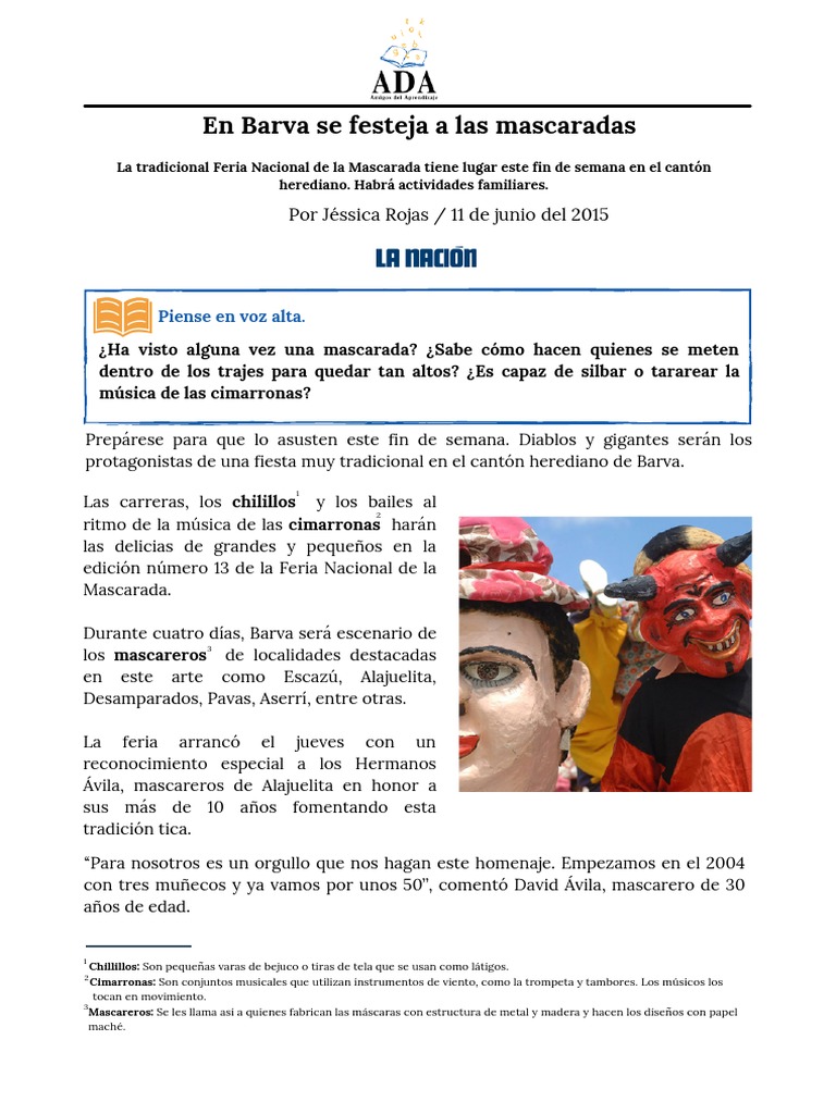 En Barva Se Festeja A Las Mascaradas Noticias. I Ciclo 2 | PDF