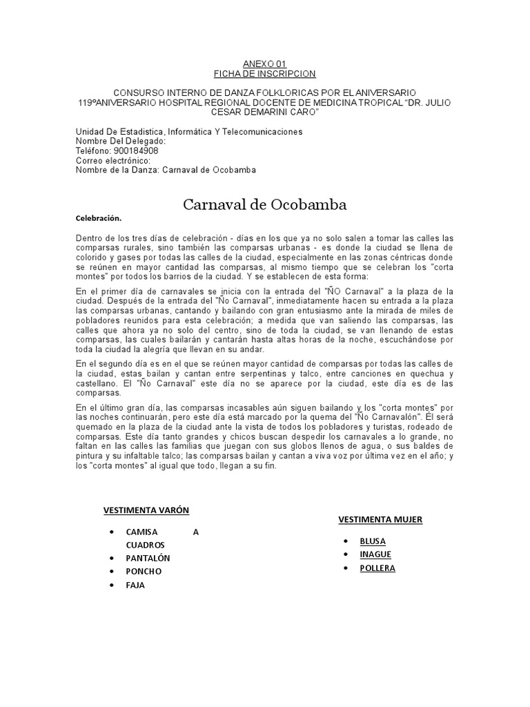 RESEÑA Carnaval de Ocobamba | PDF | Carnaval