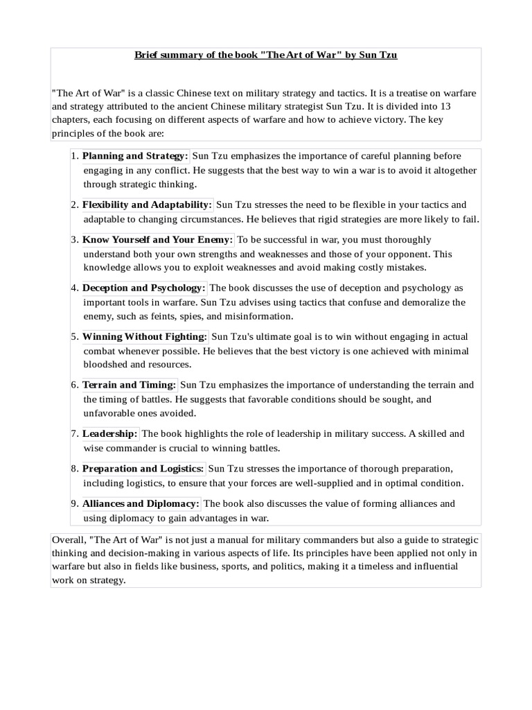 Summary of The Art of War by Sun Tzu | PDF | Military Strategy | The ...
