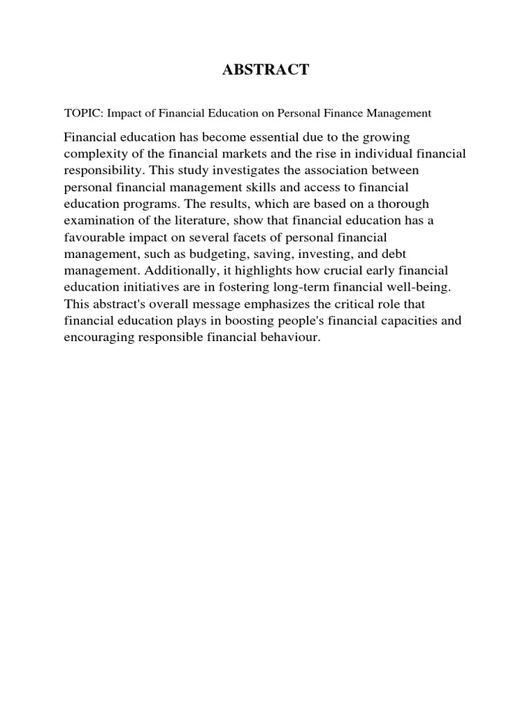 Financial Education's Impact on Personal Finance | PDF