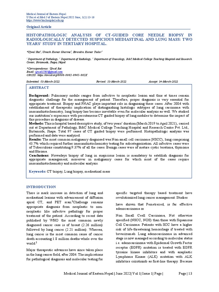 Histopathologic Analysis Of Ct Guided Core Needle Biopsy In