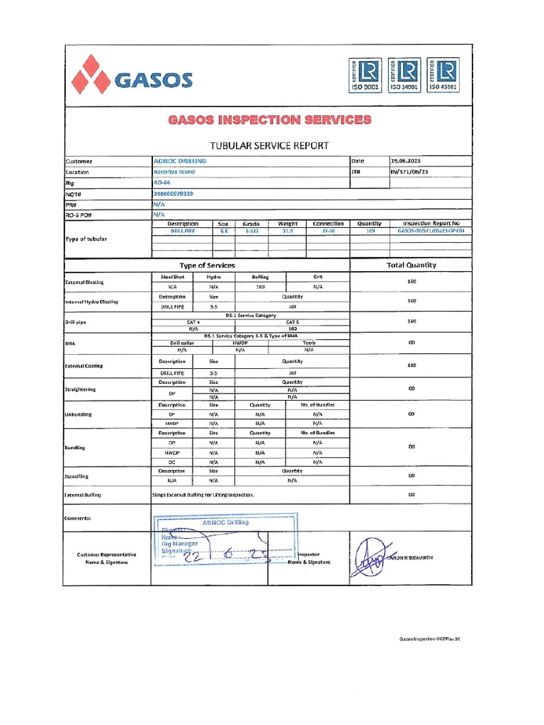 Tubular Inspection Report 169jts | PDF