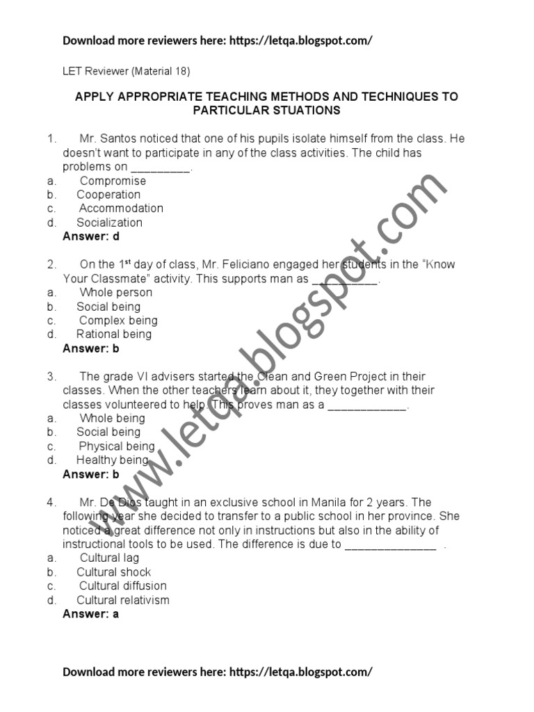 LET Review Material 18 | PDF | Behavioural Sciences