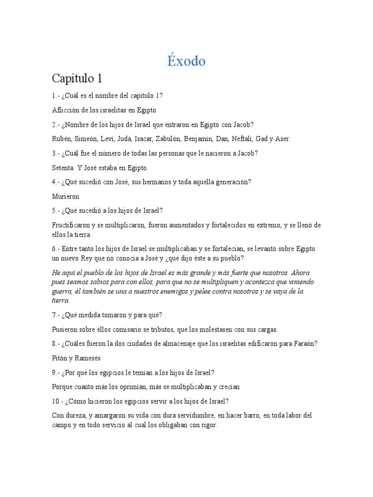 Cuestionario de Éxodo Con Respuestas | PDF | Moisés | Jacob