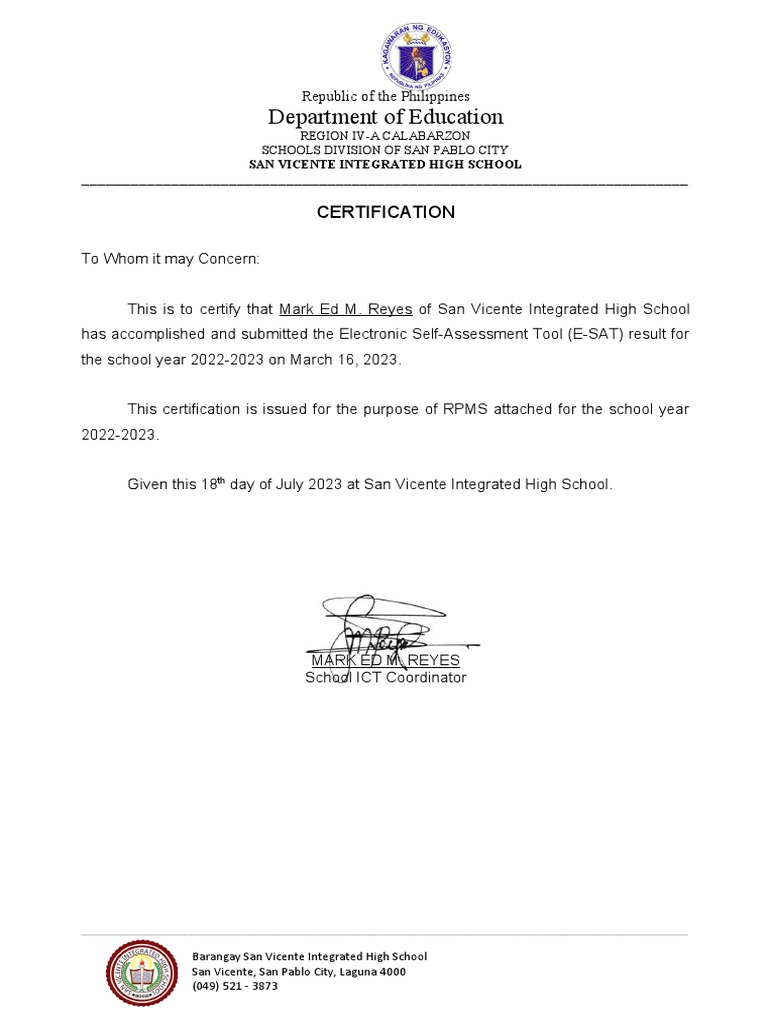 ICT Certification RPMS | PDF | Business | Social Science