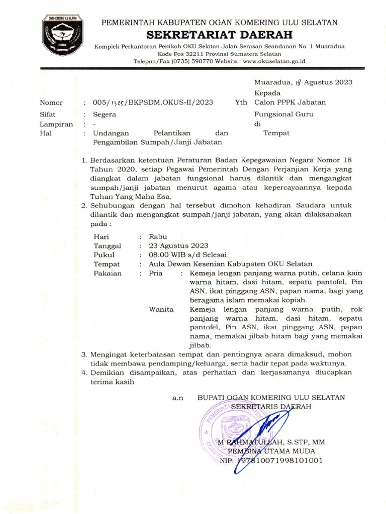 Undangan Pelantikan Peserta Ppppk Guru 2023 | PDF