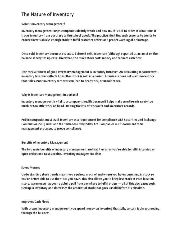 Nature of Inventory Management | PDF