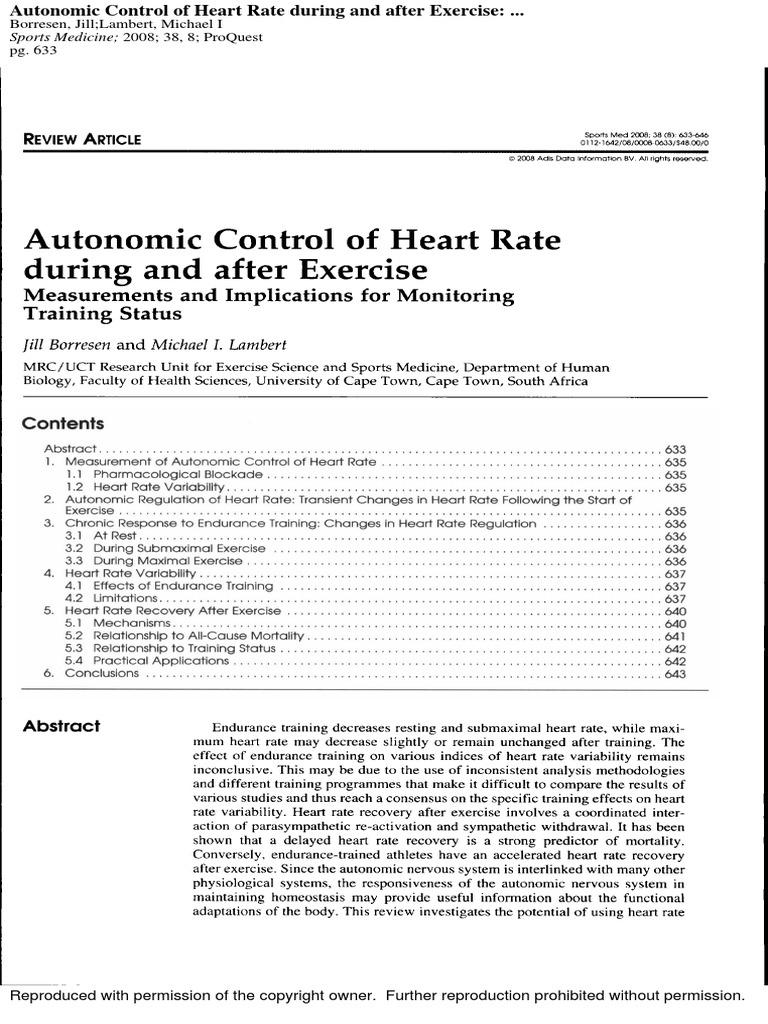 Autonomic Control of Heart Rate During and After Exercise Measurements ...