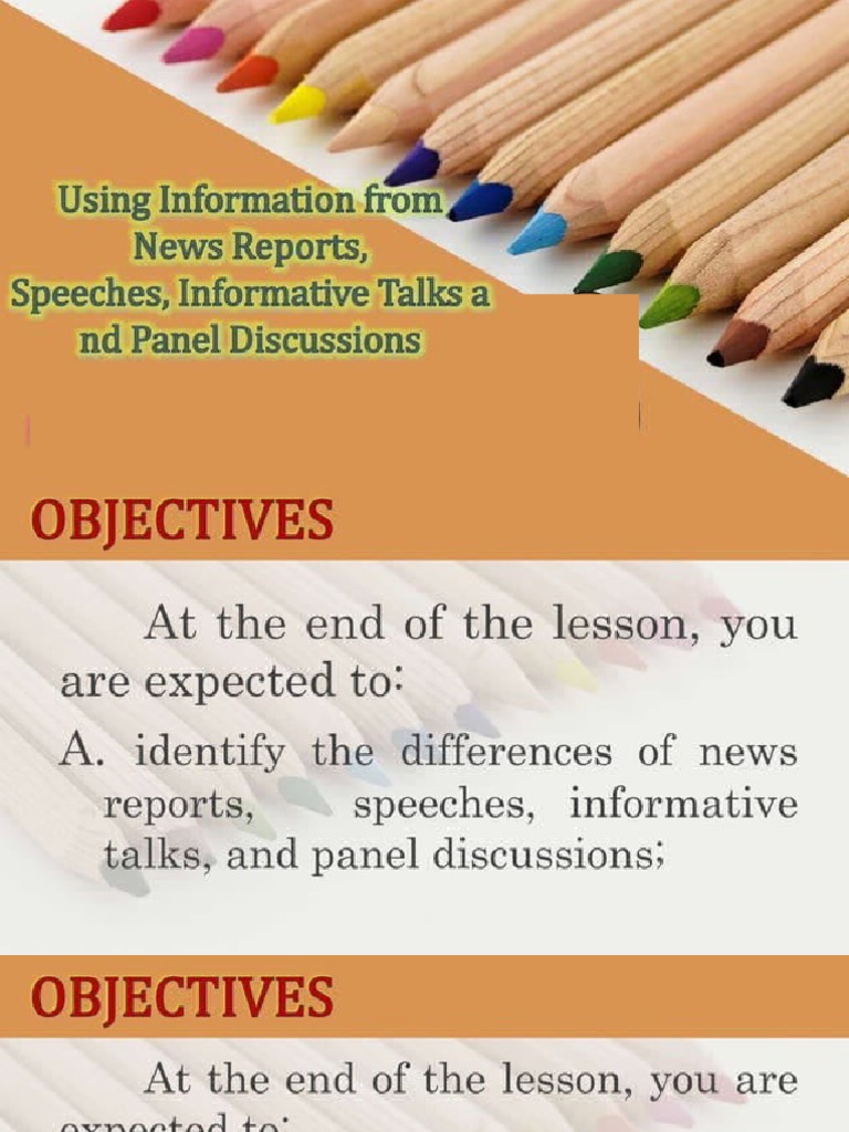 Use Information From News Reports, Speeches, Informative Talks, Panel ...