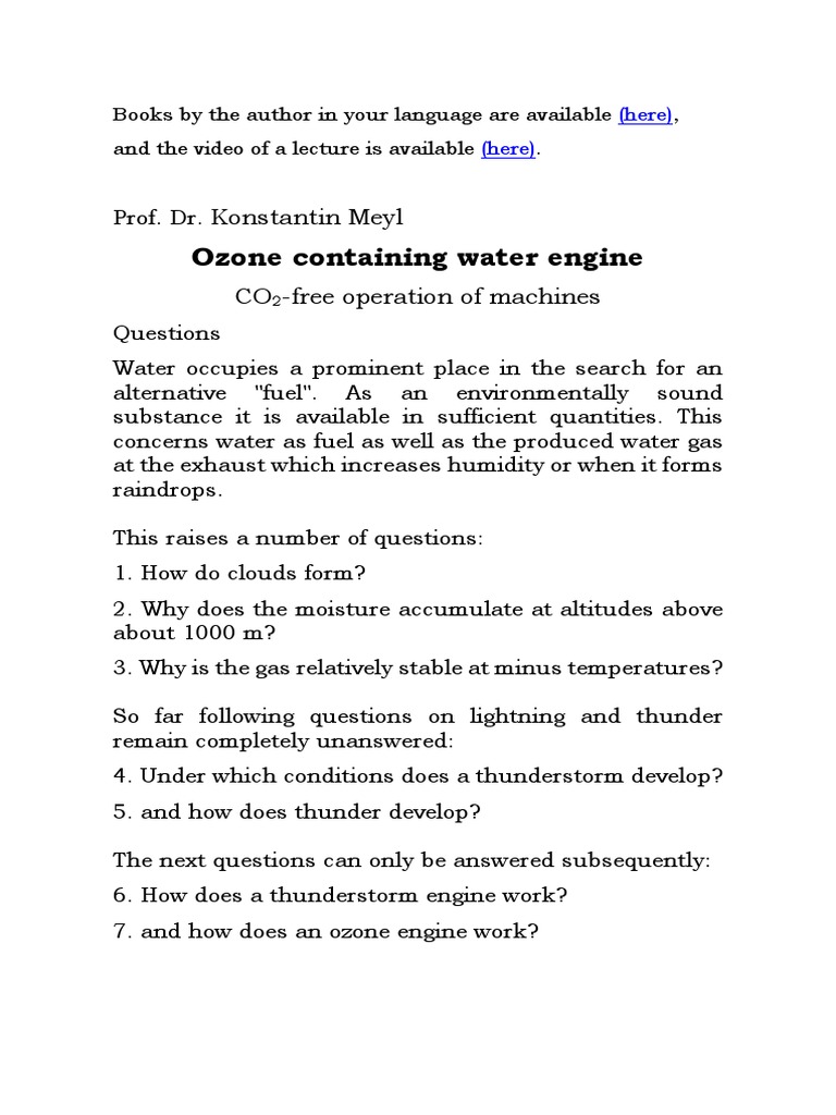 Ozone Containing Water Engine | PDF