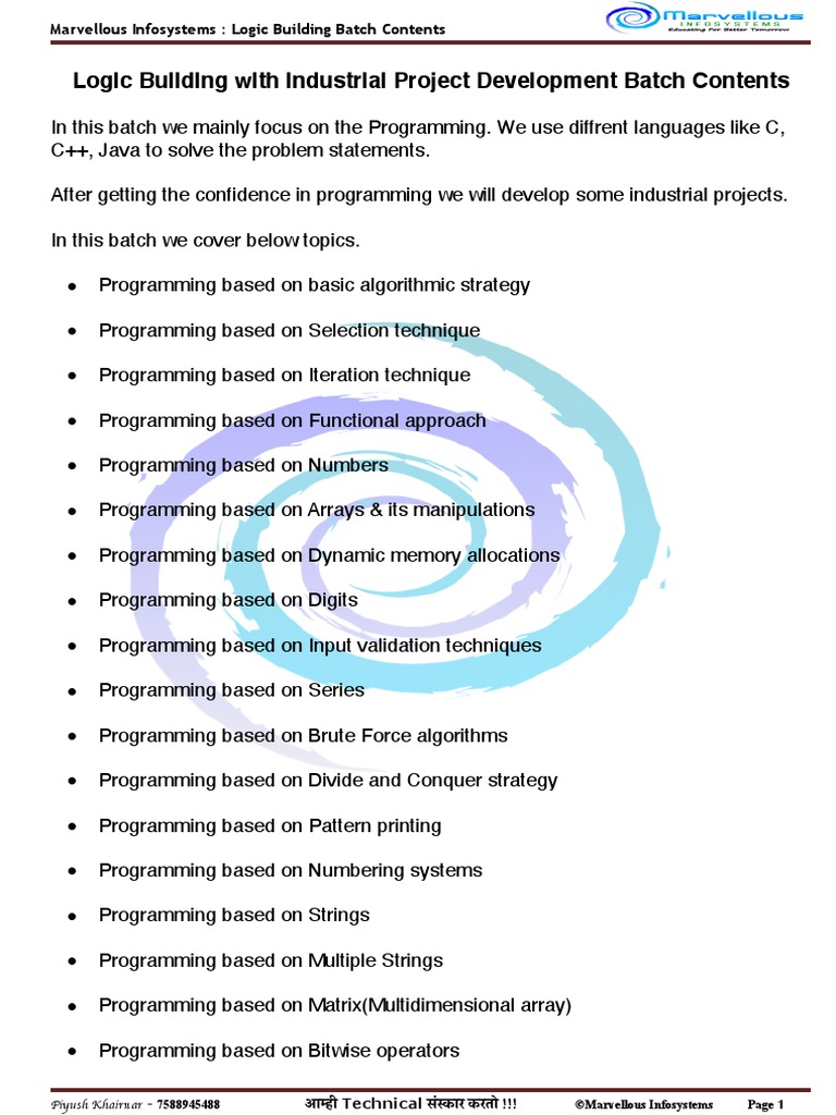 Logic Building With Industrial Project Development Batch Contents | PDF