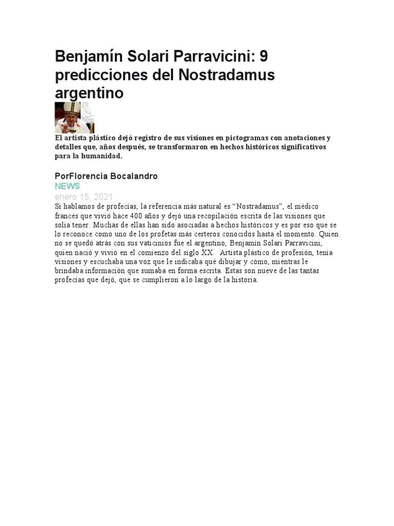 Solari Parravicini Predictions | PDF