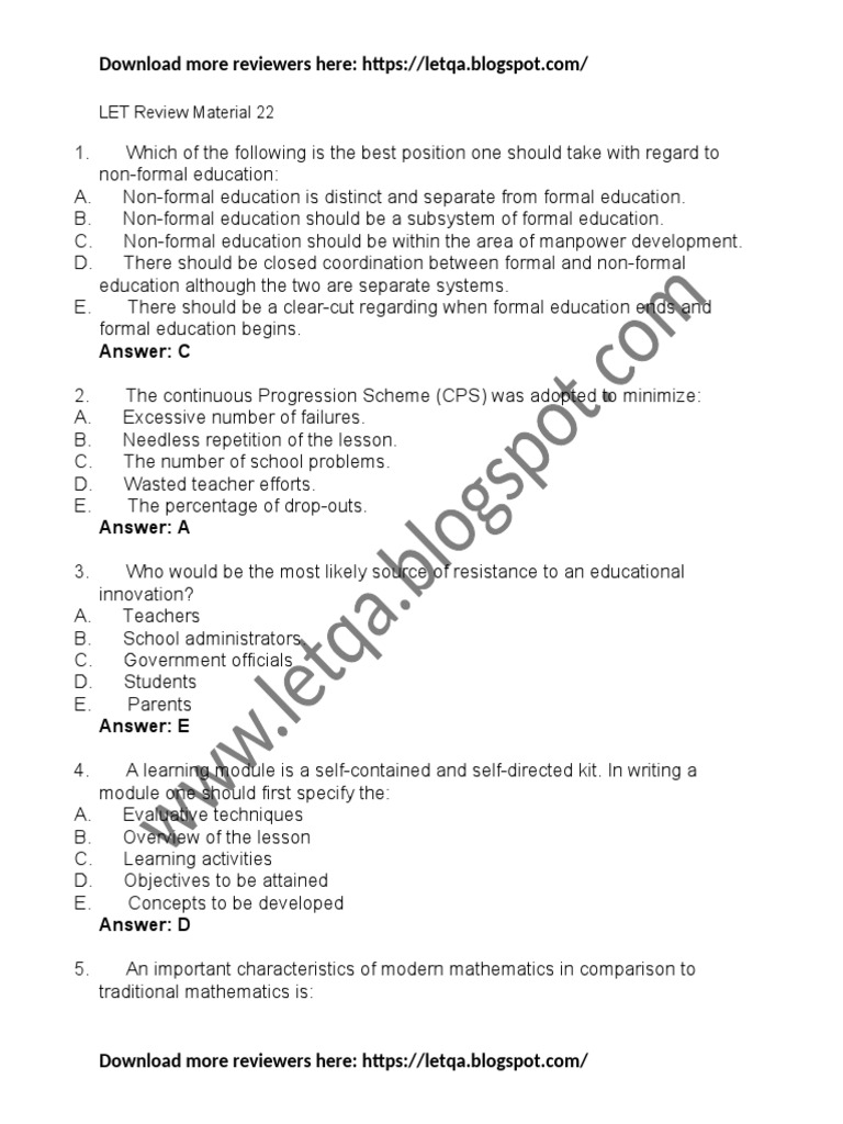 LET Review Material 22 | PDF | Teachers | Learning